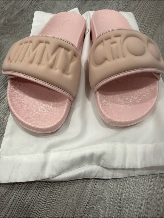 Jimmy Choo | Shoes | Jimmy Choo Pink Embossed Logo Slide Sandals | Poshmark